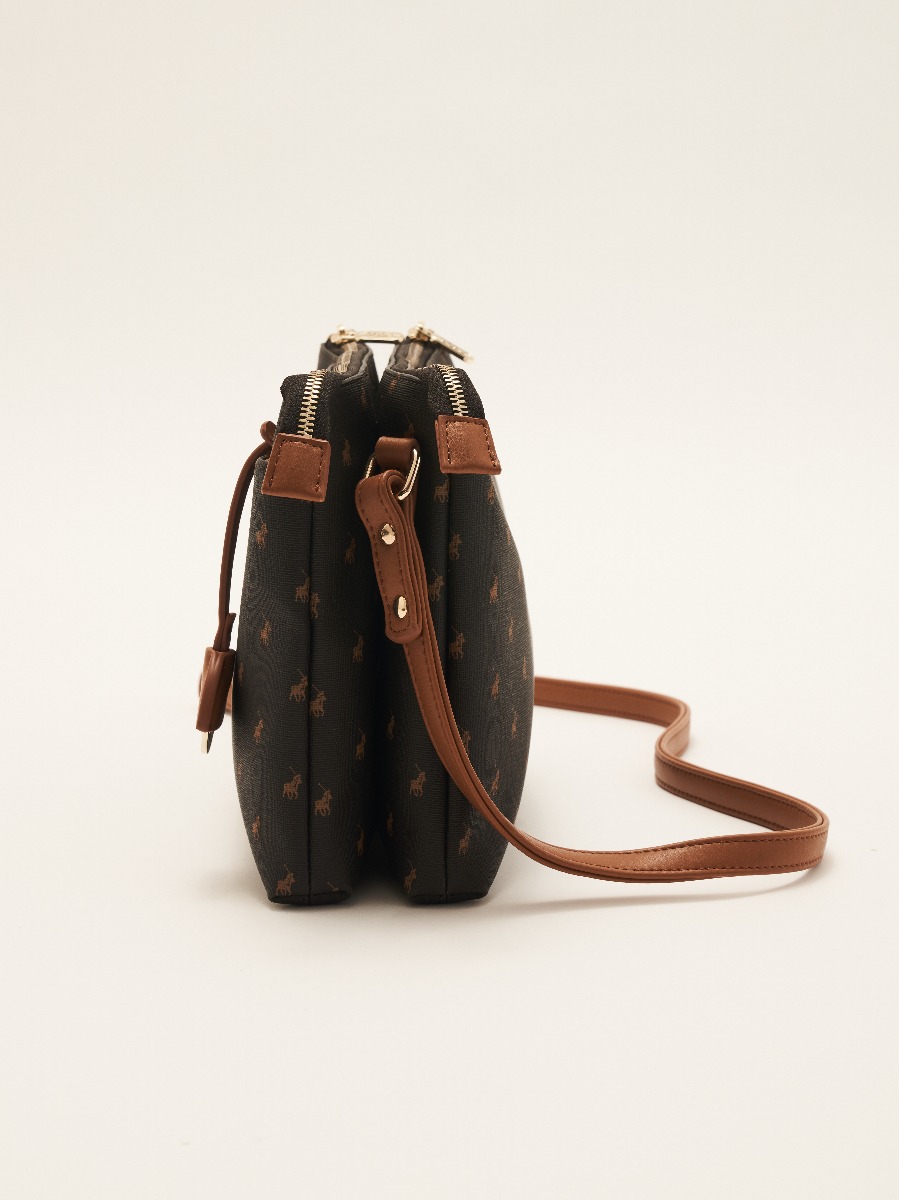Polo Iconic Double Zip Brown Sling Bag | Polo SA